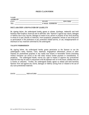 Fillable Online PRIZE CLAIM FORM - Neschen Americas Fax Email Print ...