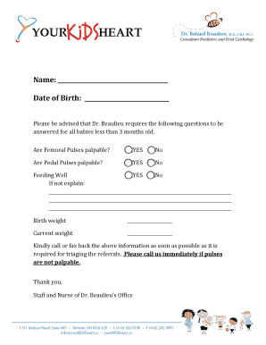 Fillable Online yourkidsheart Baby History Questionnaire - Your Kids ...