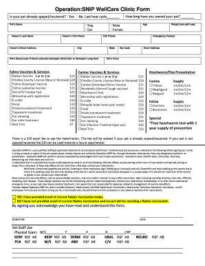Fillable Online operationsnipfl OperationSNIP WellCare Clinic Form ...