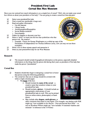 Fillable Online President/First Lady Cereal Box Project - Coach Ketcham ...