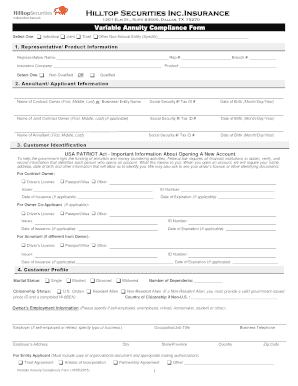 Fillable Online Variable Annuity Compliance Form Fax Email Print ...