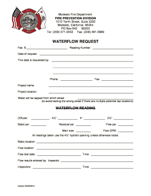 Fillable Online WATER FLOW DATA - Modesto Fire Department Fax Email ...