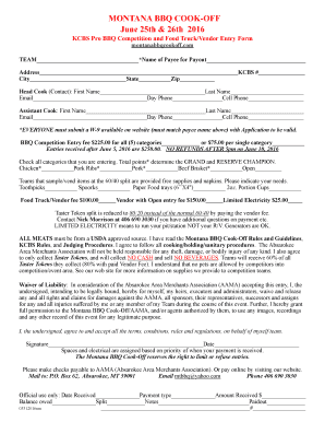 Fillable Online 2016 bMTb BBQ Entry bFormb - bMontanab BBQ Cook-Off Fax ...