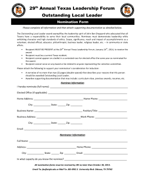 Fillable Online Outstanding Local Leader Fax Email Print - pdfFiller