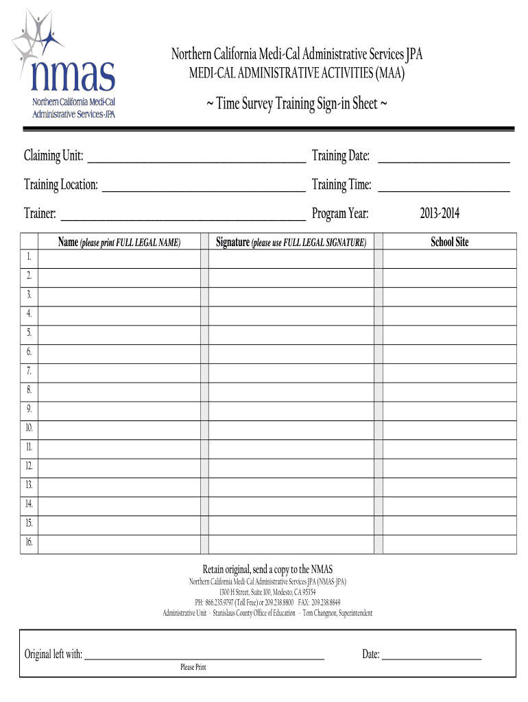 Fillable Online easymaa Time Survey Training Sign-in Sheet - Easy MAA ...