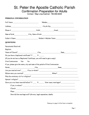 Fillable Online stpeter-fallbrook CONFIRMATION ADULTS - St. Peter the ...