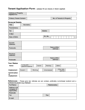 Fillable Online splendidproperty co Student Tenant Application Form ...