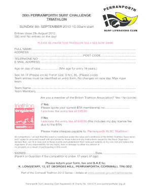 Fillable Online perranporthslsc org Triathlon 2012 Entry Form ...