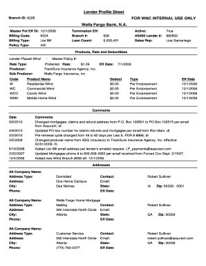 Fillable Online Lender Profile Sheet FOR WNC INTERNAL USE ONLY Wells ...