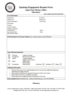 Fillable Online rivcodistrict5 Speaking Engagement Request Form ...