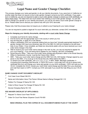 Fillable Online Legal Name and Gender Change Checklist: Fax Email Print ...