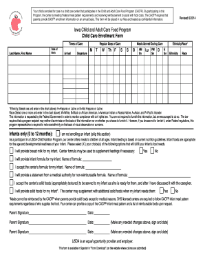 Fillable Online Iowa Child and Adult Care Food Program Child Care ...