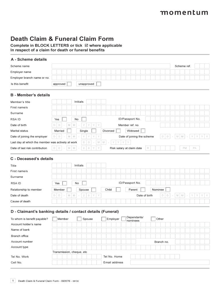 Fillable Online pawusa org Death Claim amp Funeral Claim bFormb ...