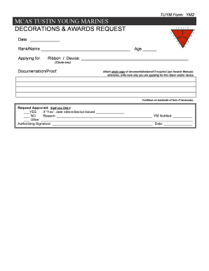 Fillable Online tustinyoungmarines Form YM2 - Awards Requestdoc ...