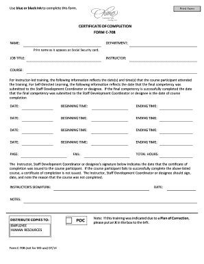 Fillable Online CERTIFICATEOF COMPLETION FORM C-708 Fax Email Print ...