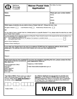 Fillable Online Postal Vote Waiver Form - Borough of bMeltonb Fax Email ...