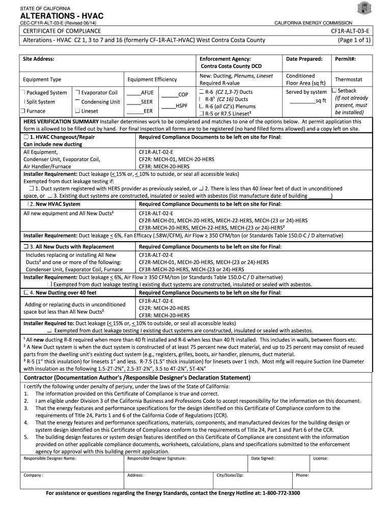 Fillable Online Form CF1R-ALT-03-E for Climate Zone 3 - Contra Costa ...