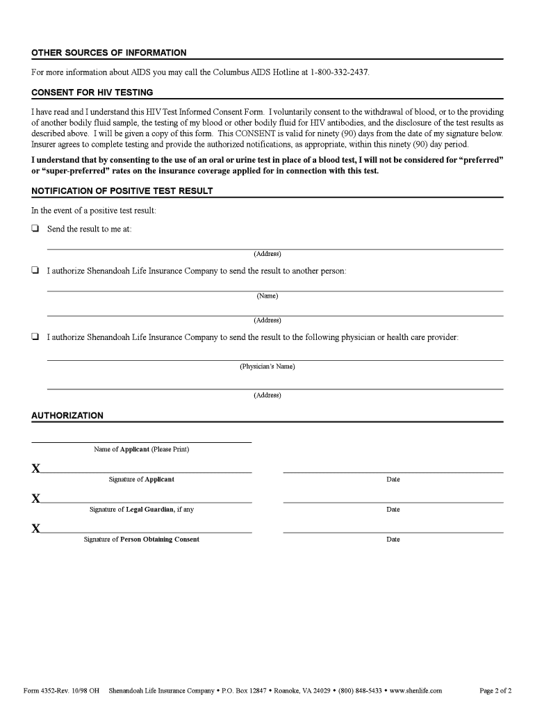 Fillable Online HIV TEST INFORMED CONSENT FORM THE HIV VIRUS PRETESTING ...