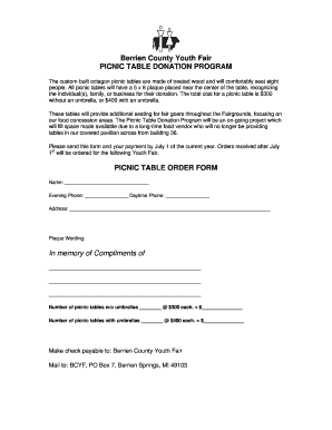 Fillable Online bcyf Picnic table form - bBCYFb Fax Email Print - pdfFiller