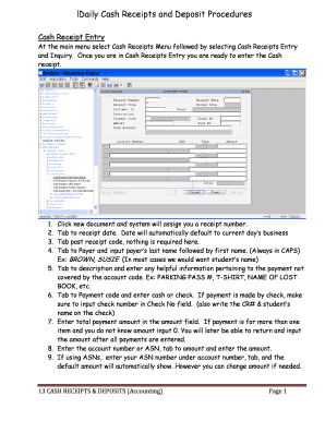 Fillable Online lDaily Cash Receipts and Deposit Procedures Fax Email ...