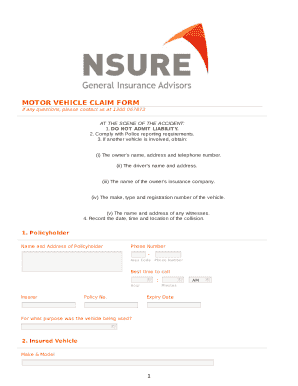 Fillable Online MOTOR VEHICLE CLAIM FORM - bnsurebbcombau Fax Email ...