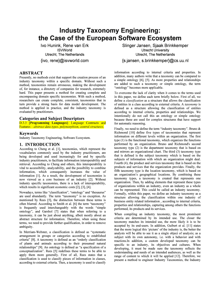 Fillable Online Industry Taxonomy Engineering the Case of the European ...