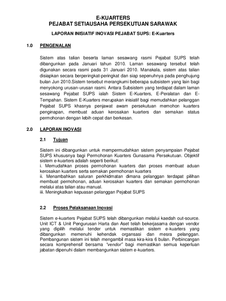 Fillable Online E-KUARTERS PEJABAT SETIAUSAHA PERSEKUTUAN SARAWAK Fax ...