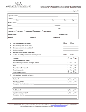 Fillable Online Homeowners Association Insurance Questionnaire ...