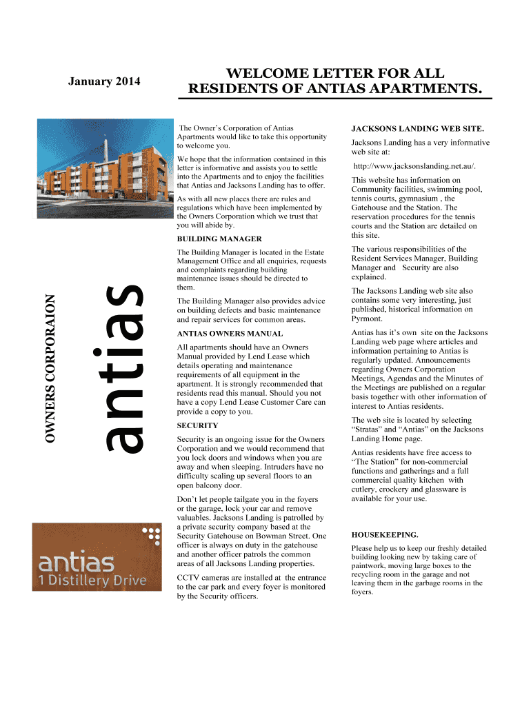 Fillable Online WELCOME LETTER FOR ALL Fax Email Print - pdfFiller