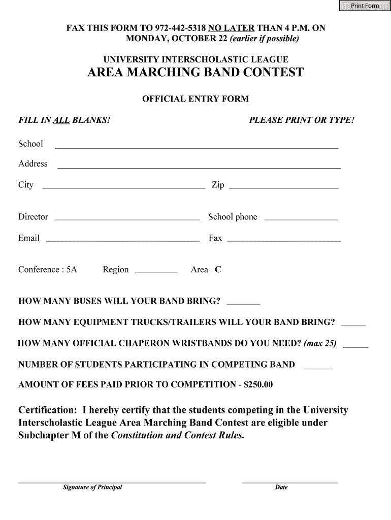 Fillable Online uilregion3music UNIVERSITY INTERSCHOLASTIC LEAGUE - UIL Region 3 Music Fax Email ...