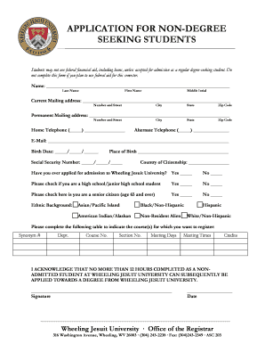 Fillable Online www3 wju Application for non-degree seeking students - Wheeling Jesuit ... Fax ...