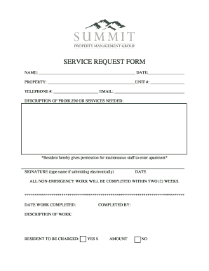 Fillable Online Service Request Form - Summit Apartment Management Fax ...