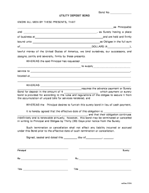 Fillable Online Utility deposit bond - NAS Surety Group Fax Email Print ...
