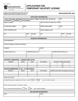Fillable Online Bapplicationb for btemporaryb heliport license - PennDOT Fax Email Print - pdfFiller