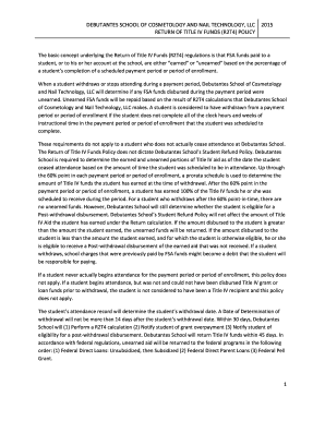 Fillable Online Return of Title IV Funds Policy w R2T4 - Debutantes ...