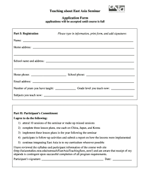 Fillable Online Teaching about East Asia Seminar Application Form Fax ...