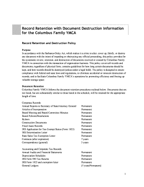 Fillable Online Record Retention with Document Destruction Information Fax Email Print - pdfFiller