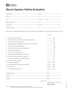 Fillable Online members gideons Church Speaker Outline Evaluation ...