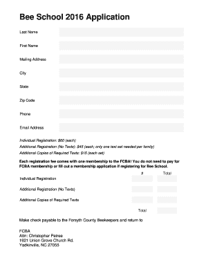Fillable Online forsythbeekeepers Bee School 2016 Application ...