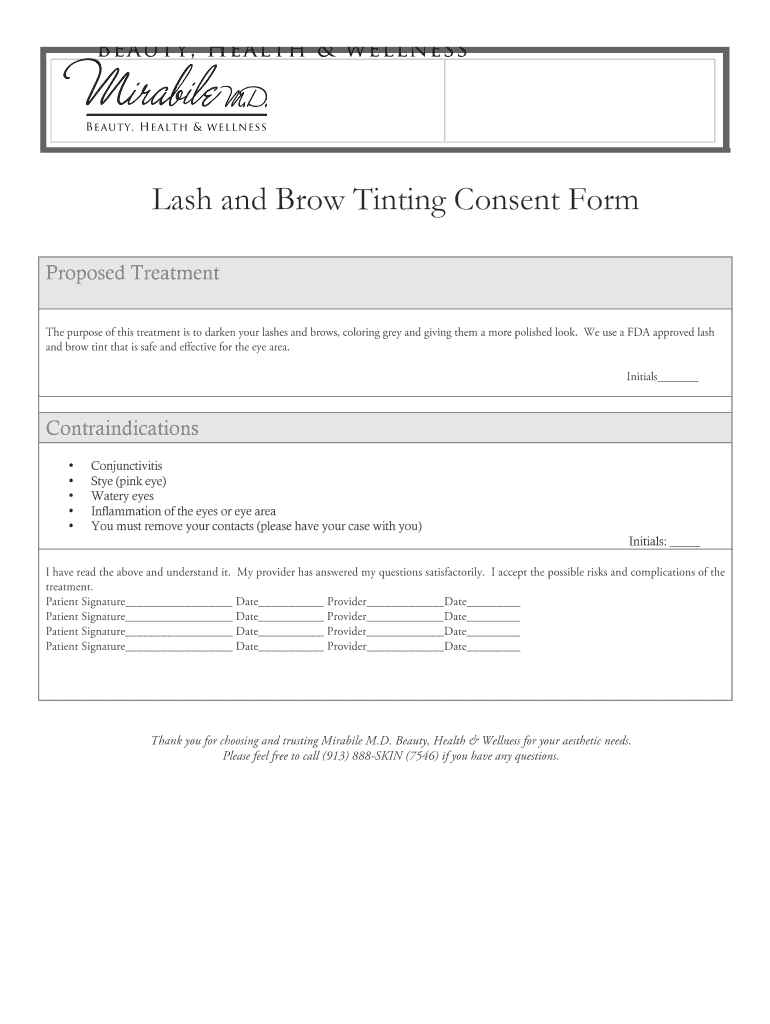 Fillable Online Lash and Brow tinting consent form - Mirabile MD Beauty Fax Email Print - pdfFiller