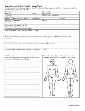 Fillable Online cdndata Core Chiropractic Care Health History Form ...