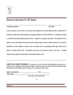 Fillable Online Medication Authorization For ASC Students Fax Email ...