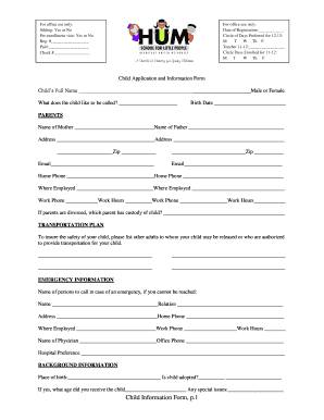 Fillable Online humc Child Application and Information Form - bHUMCb - humc Fax Email Print ...