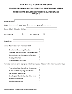 Fillable Online wirral-mbc gov Early years record of concern for ...