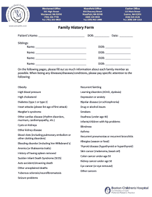 Fillable Online Family History Form - bwmpedsbbcomb Fax Email Print ...
