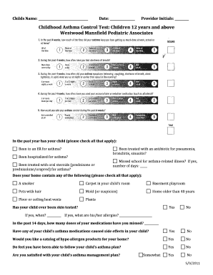 Fillable Online Childhood Asthma Control Test: Children 12 years and ...