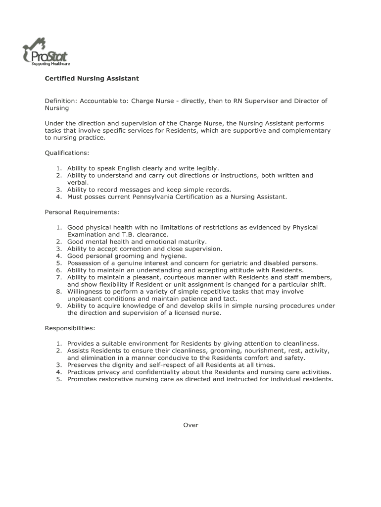 Fillable Online Certified Nursing Assistant-job description Fax Email ...