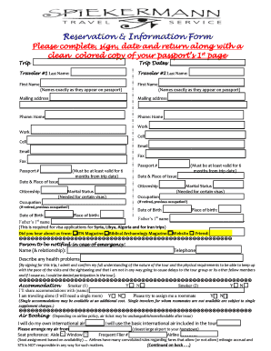 Fillable Online Reservation amp Information Form - Spiekermann Travel ...