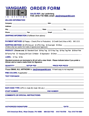 Fillable Online ORDER FORM - Vanguard ID Systems Fax Email Print ...