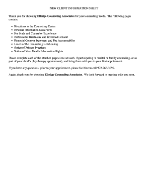 Fillable Online New Client Information Sheet - Elledge Counseling Fax ...